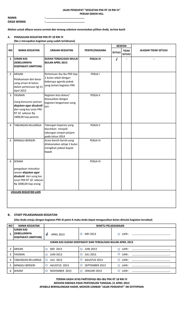 Jajak pendapat kegiatan pkk | PDF