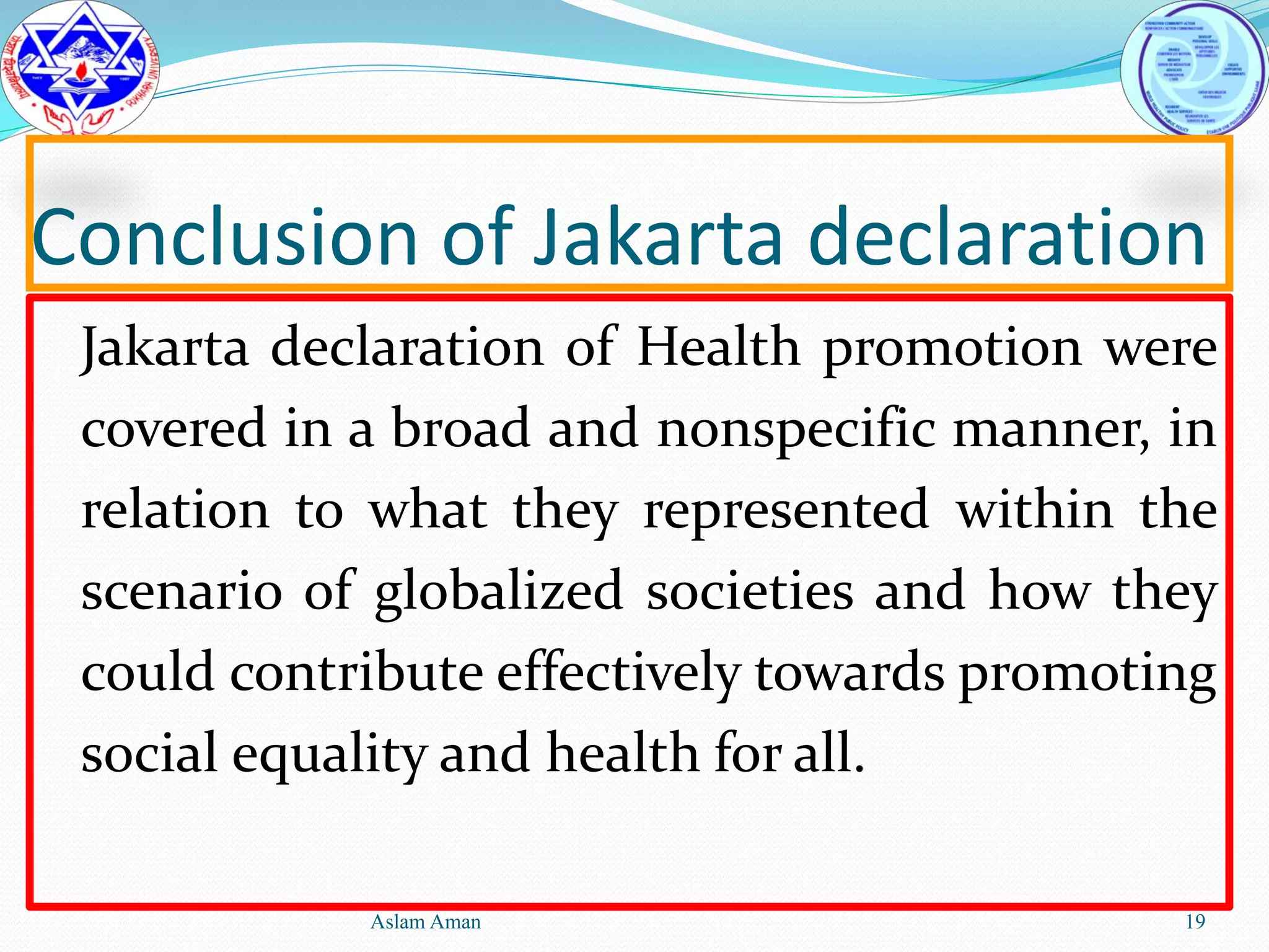 Jakarta Declaration on Health Promotion | PDF