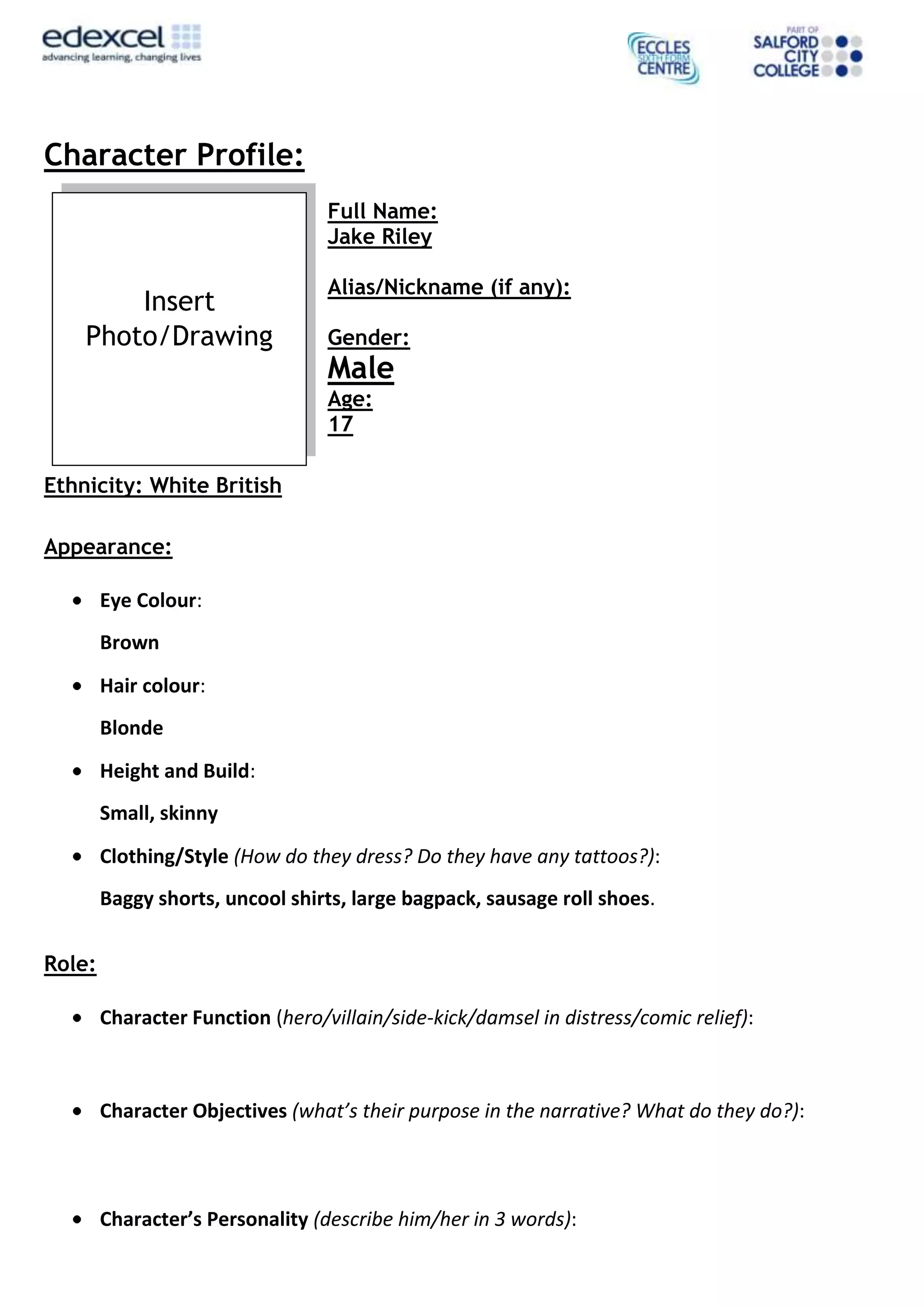 Jake Character Profile | PDF