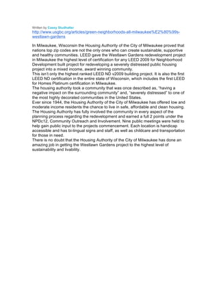 Jake Glavis - Milwaukee gets the the highest level of certification for ...