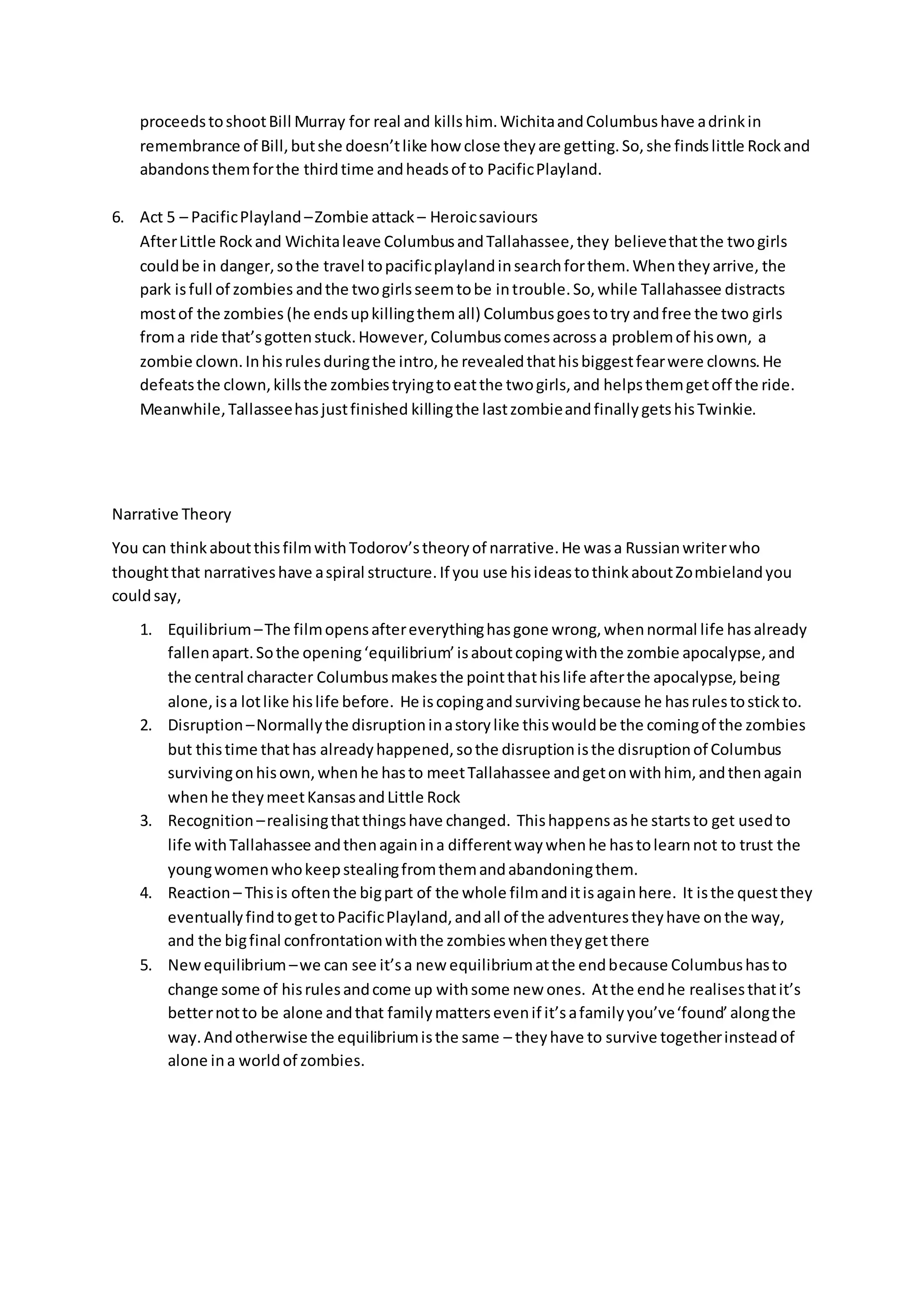 Zombieland Narrative and Todorov | DOCX