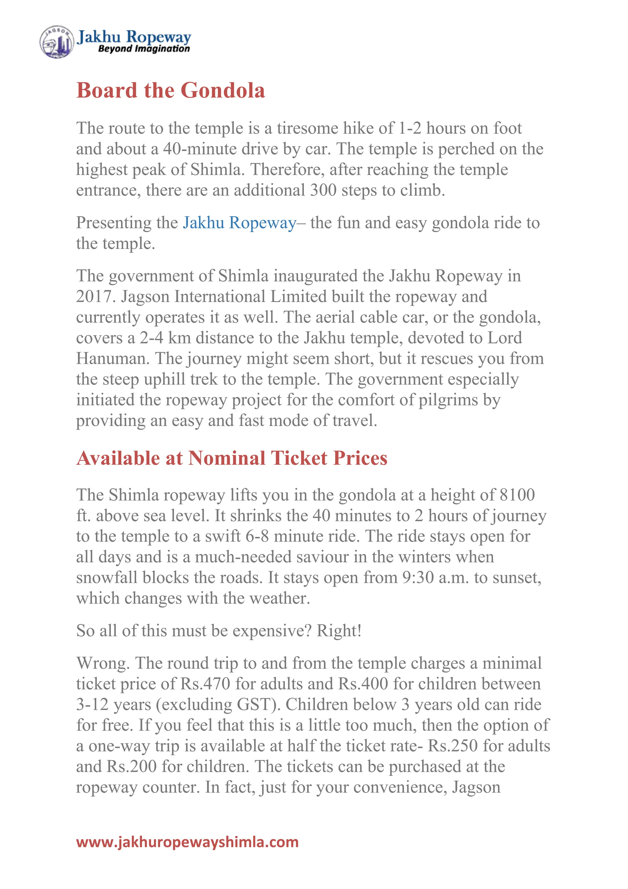 Jakhu Ropeway Ticket Rate: Affordable & Scenic Ride to Jakhu Temple | PDF