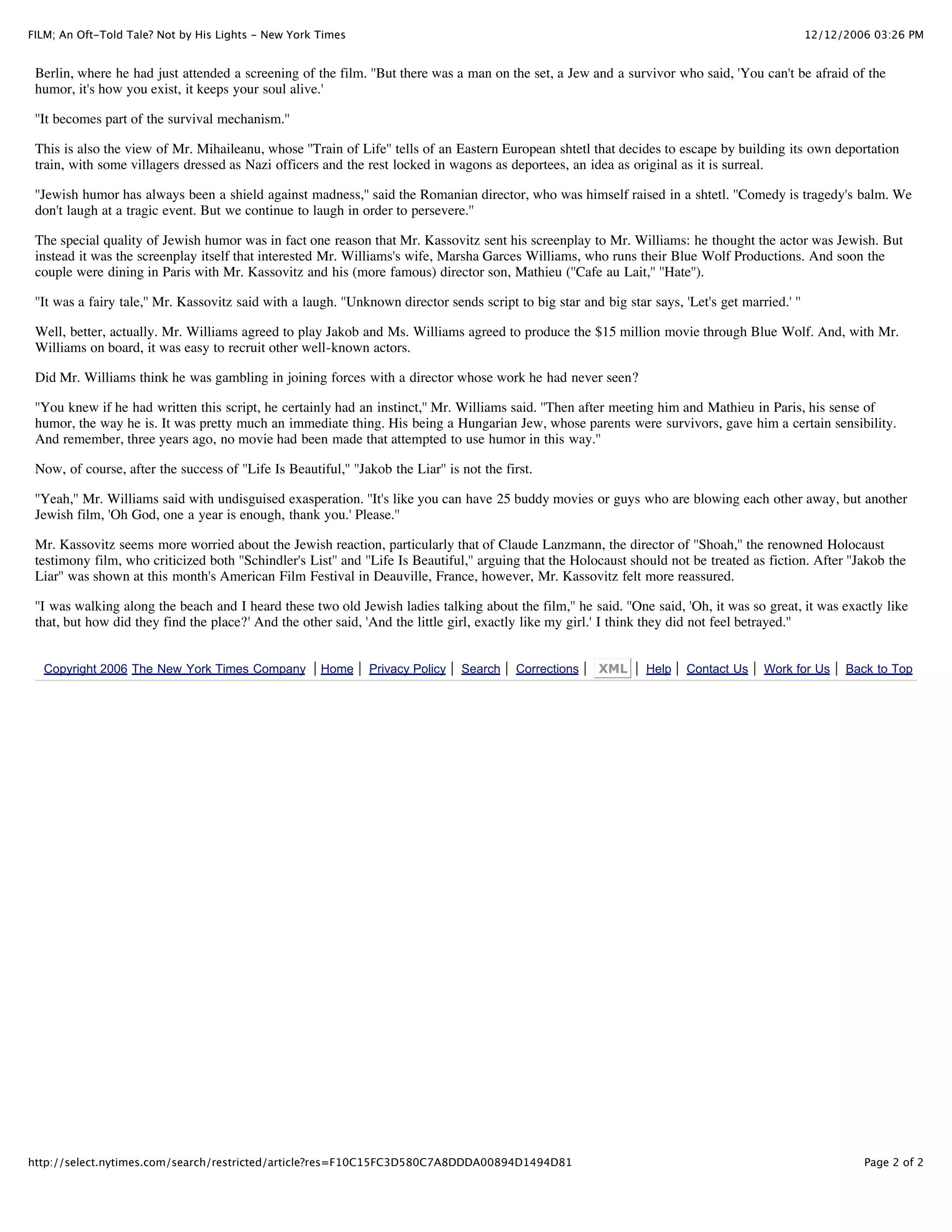 New York Times: JAKOB THE LIAR | PDF