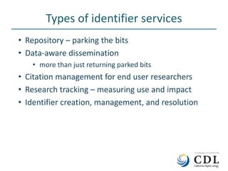 Persistent Identifier Services and their Metadata by John Kunze | PPT