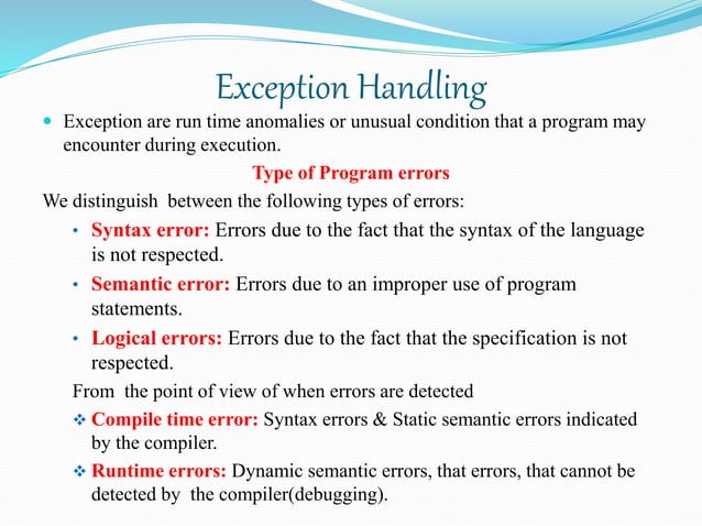 Exception Handling In Java Pptx Programming Languages Computing