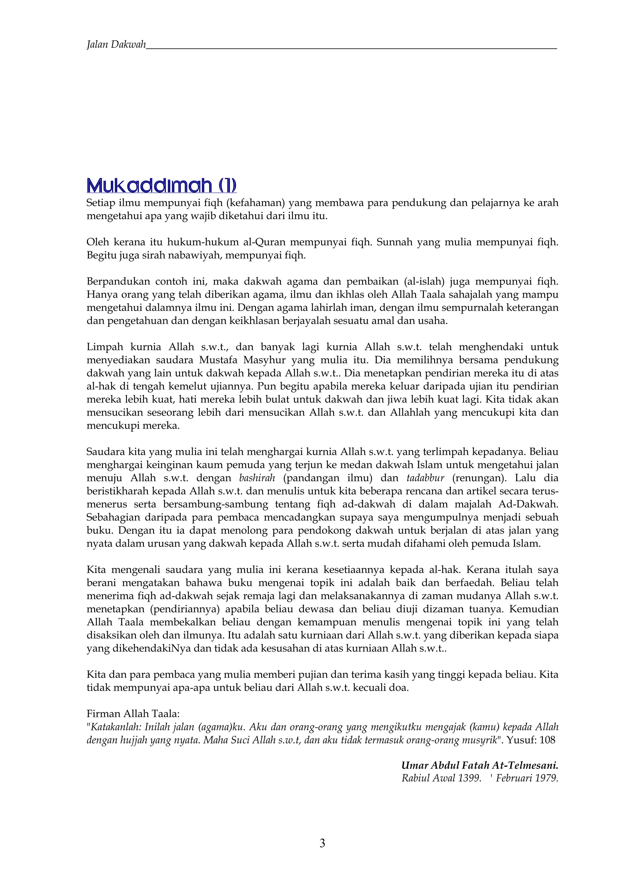 Jalan dakwah mustafa masyur.. | PDF