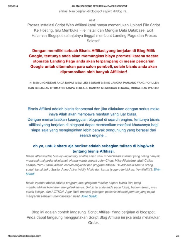 Cara menjalankan bisnis affiliasi anda di blogspot | PDF