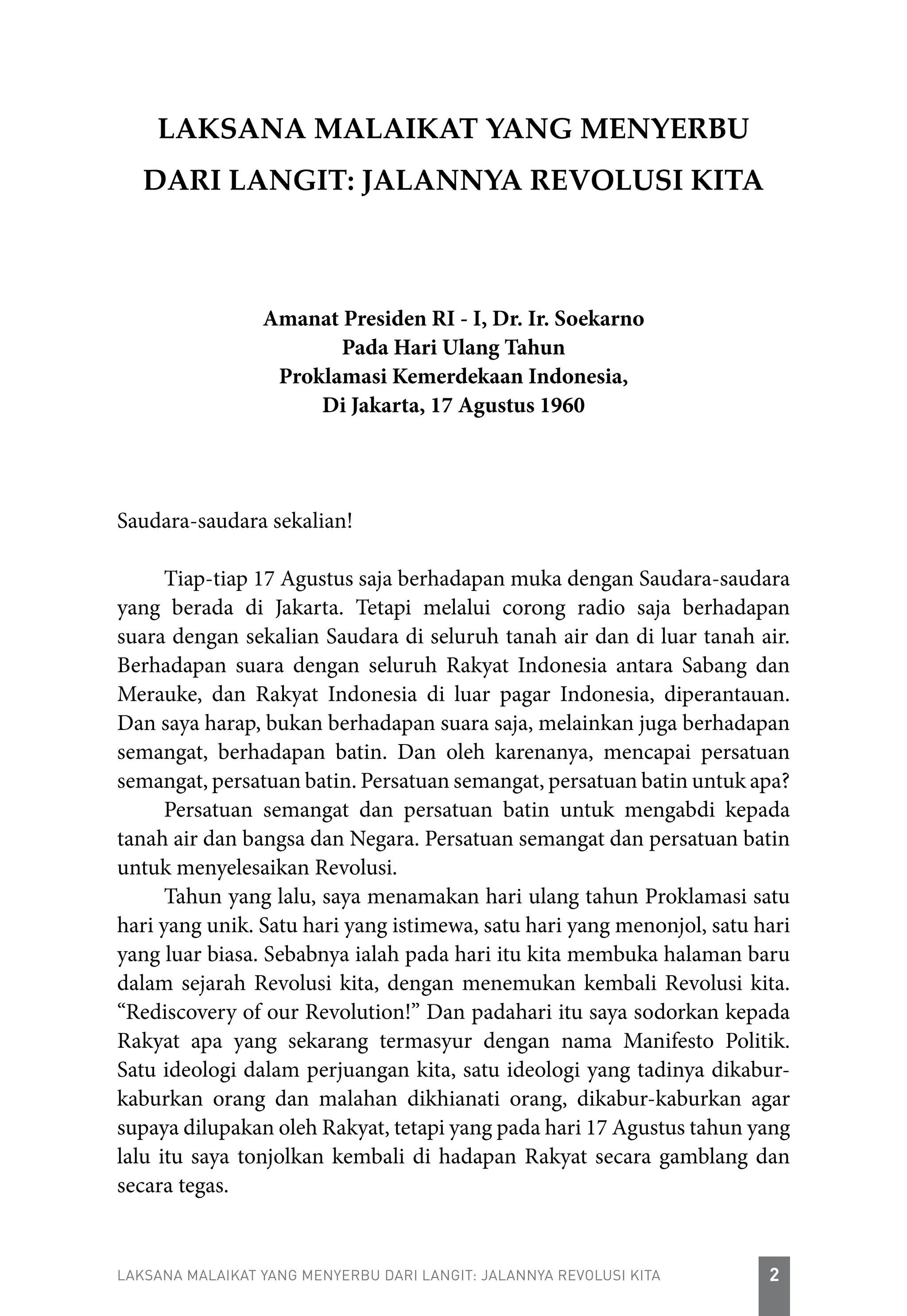 Jalannya Revolusi Kita : Amanat Presiden RI - I, Dr. Ir. Soekarno Pada ...