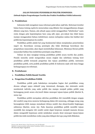Jalan Panjang Pendidikan Politik Indonesia (Sebuah Kajian Teoritis dan ...