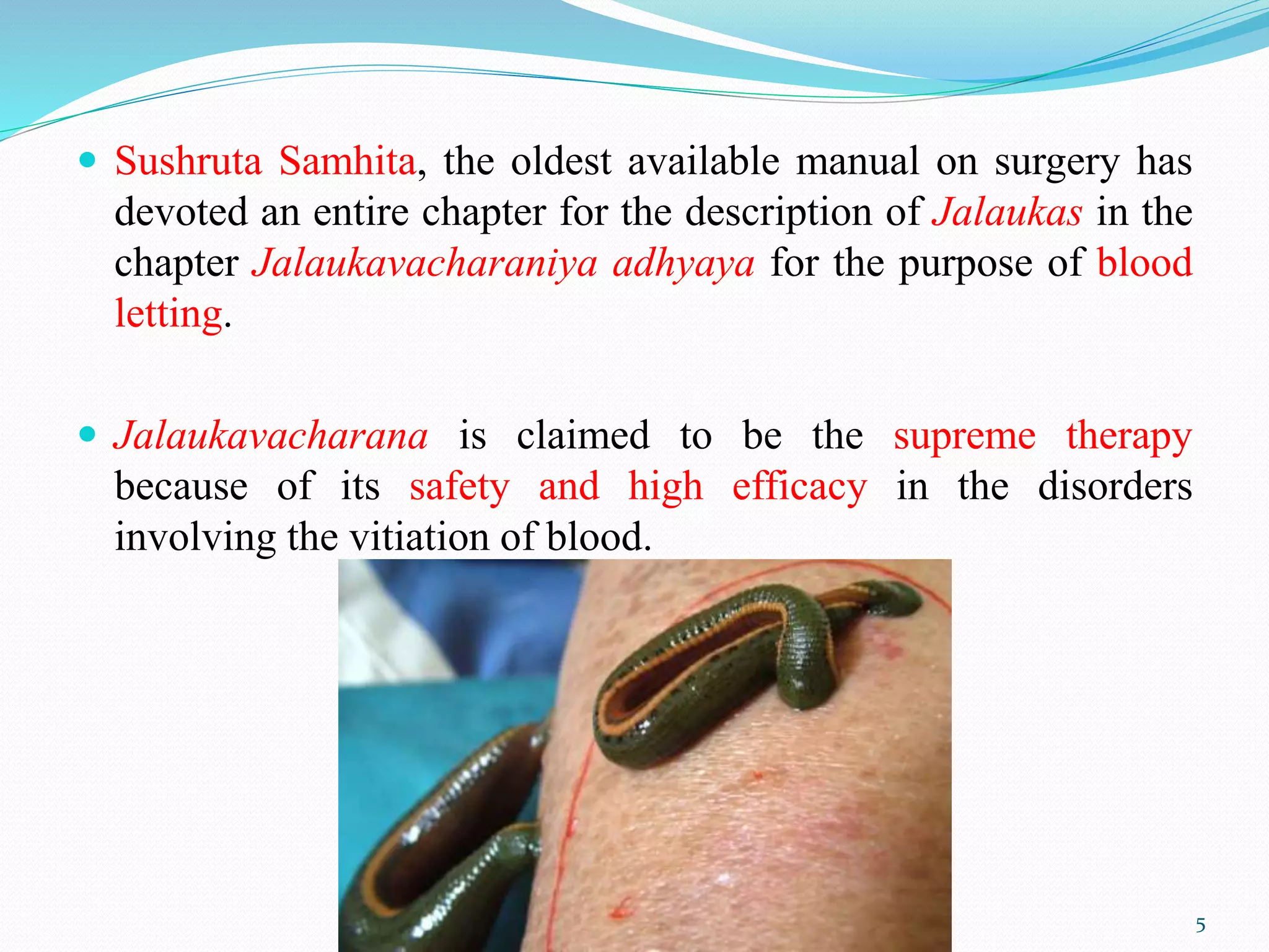 Jalaukavacharana - Leech Therapy in Ayurveda | PPTX