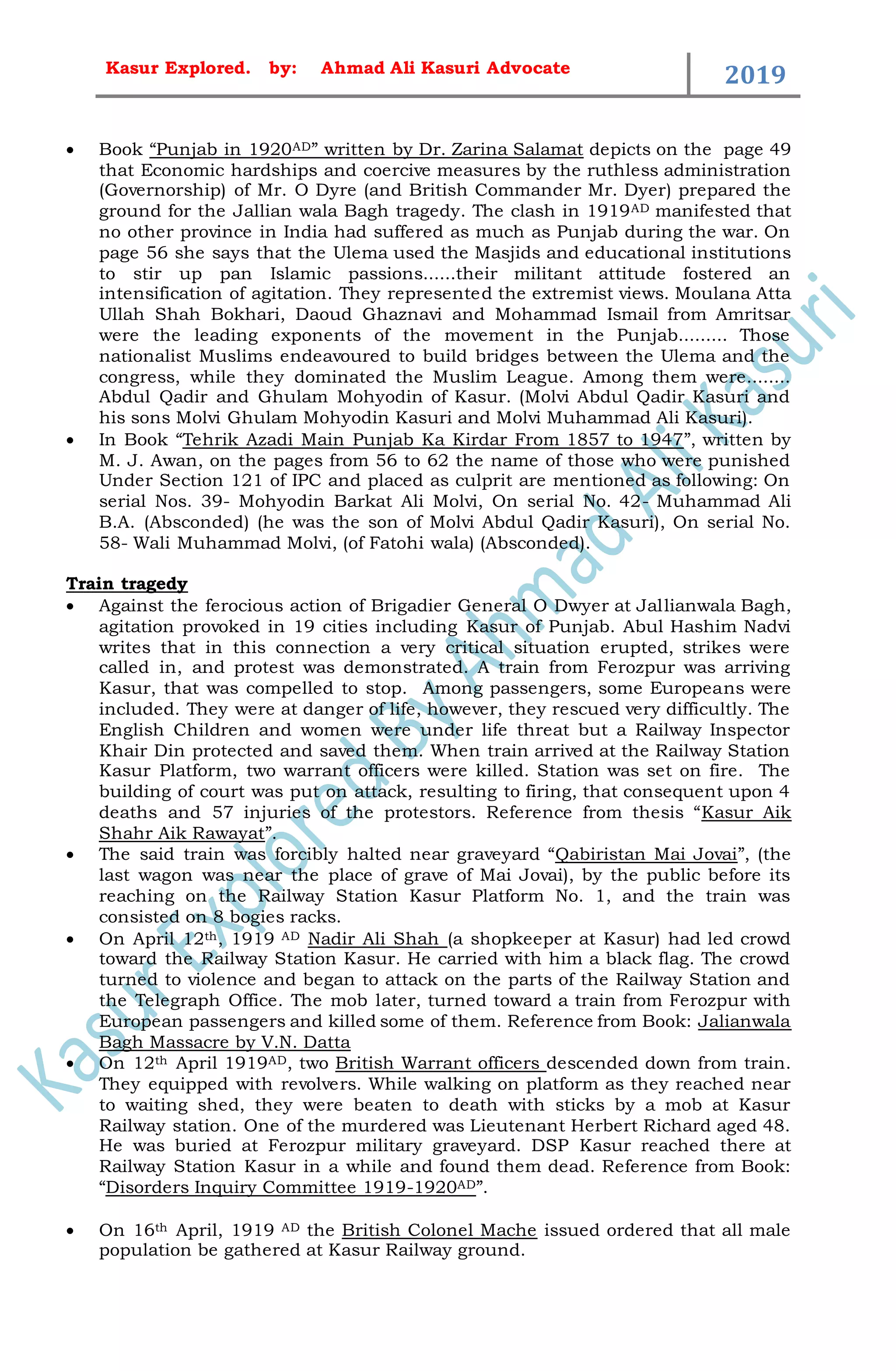 Jallian wala bagh massacre 1919 and its after effects in kasur | DOCX