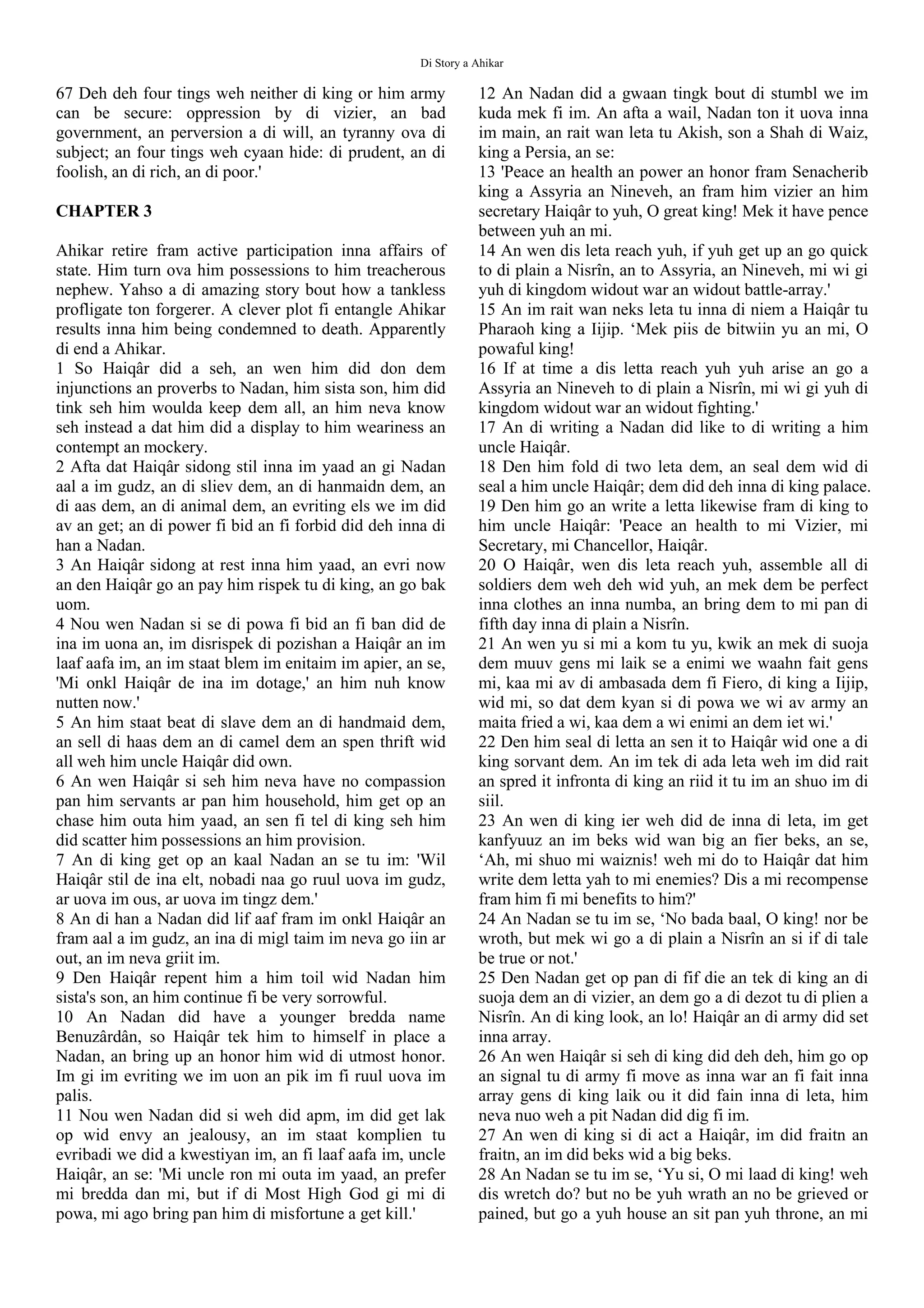 Jamaican Patois - The Story of Ahikar the Grand Vizier of Assyria.pdf