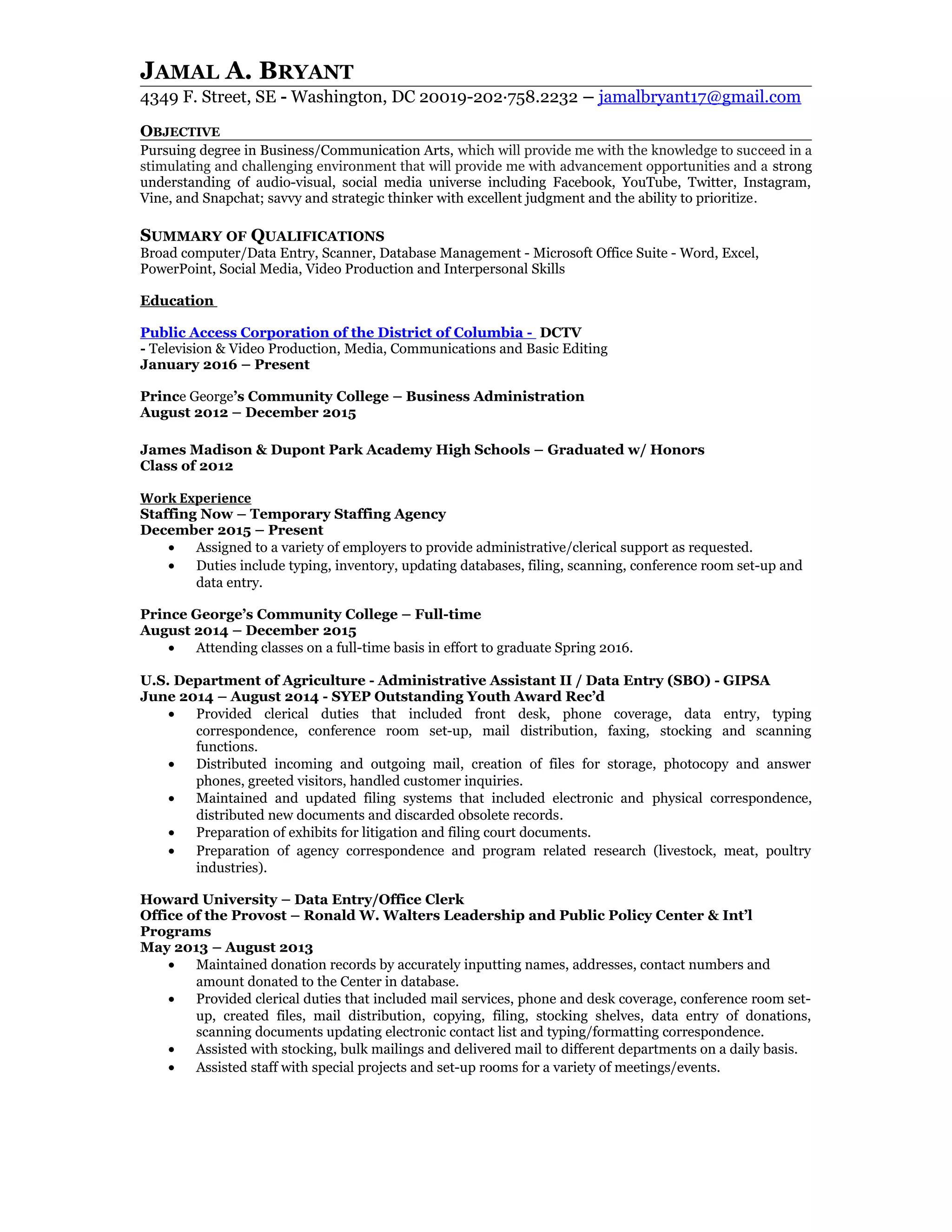 Jamal bryant resume 2016-updated | PDF