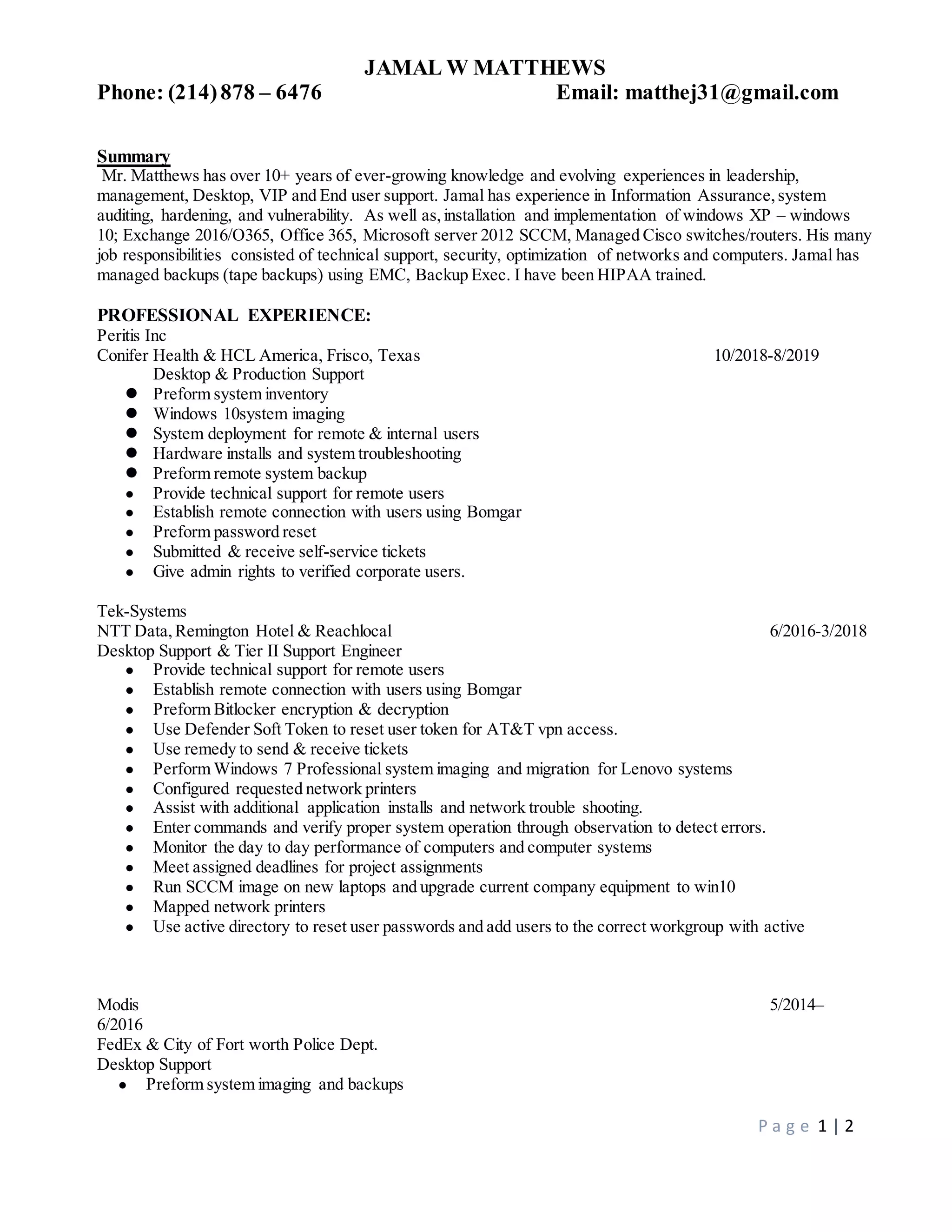 Jamal matthews resume | DOCX
