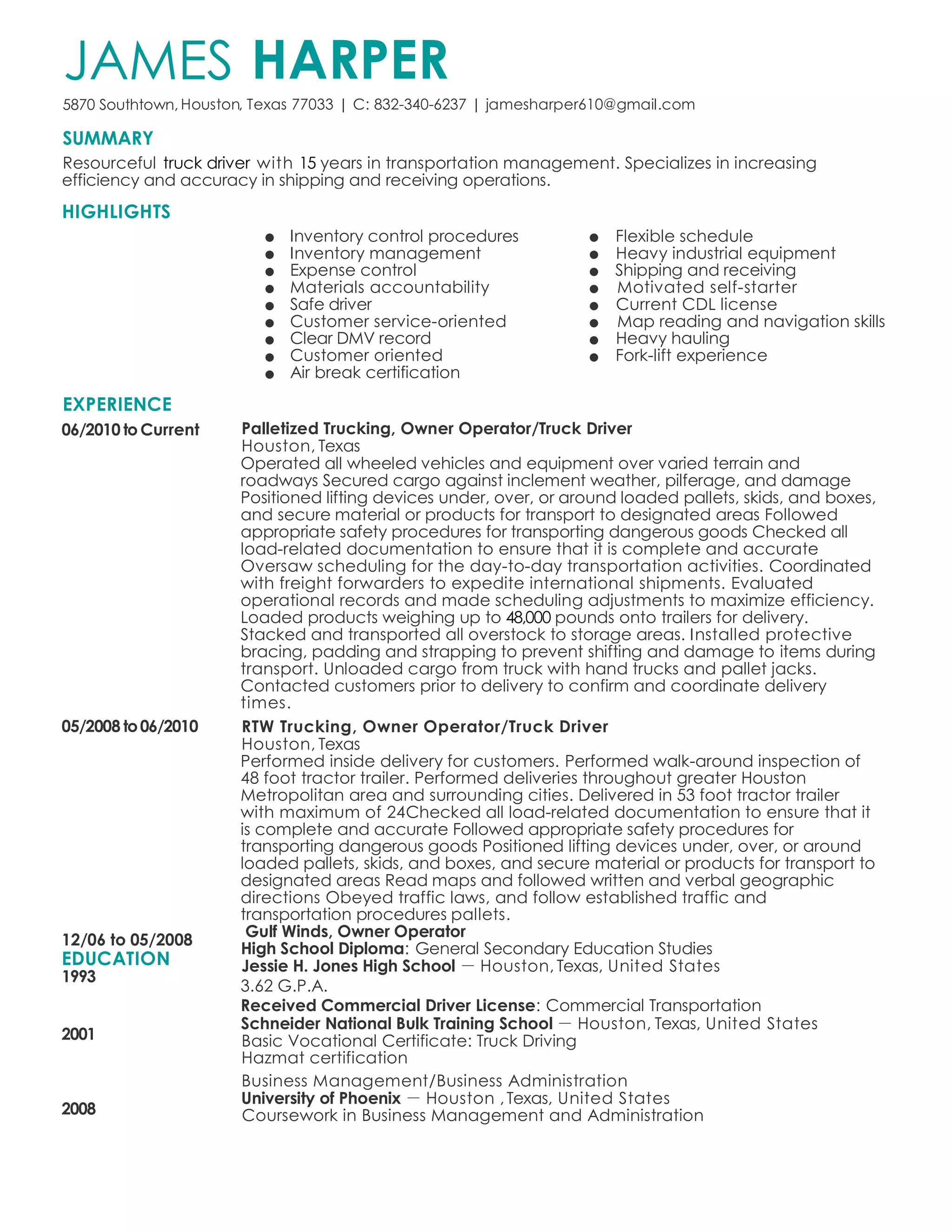 Jamers harper resume 15 | PDF