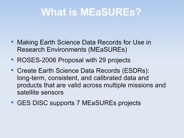 GES DISC Eexperiences with HDF Formats for MEaSUREs Projects | PPT