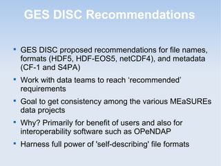 GES DISC Eexperiences with HDF Formats for MEaSUREs Projects | PPT