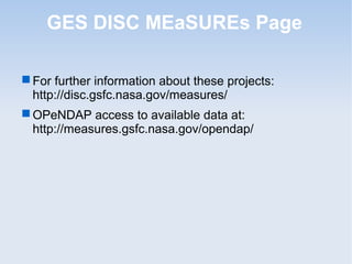 GES DISC Eexperiences with HDF Formats for MEaSUREs Projects | PPT