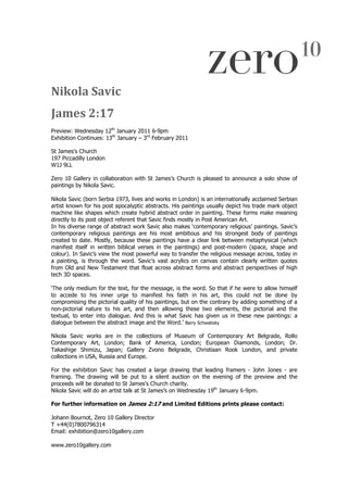 James 217 press release | PDF | Arts and Crafts | Hobbies & Interests