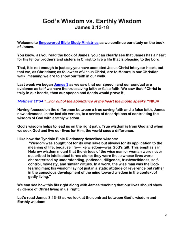 God's Wisdom vs Earthly Wisdom | PDF | Spirituality | Religion ...