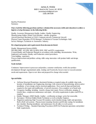 James a.hinkle resume quality manufacturing 1976 - 2016 | DOCX