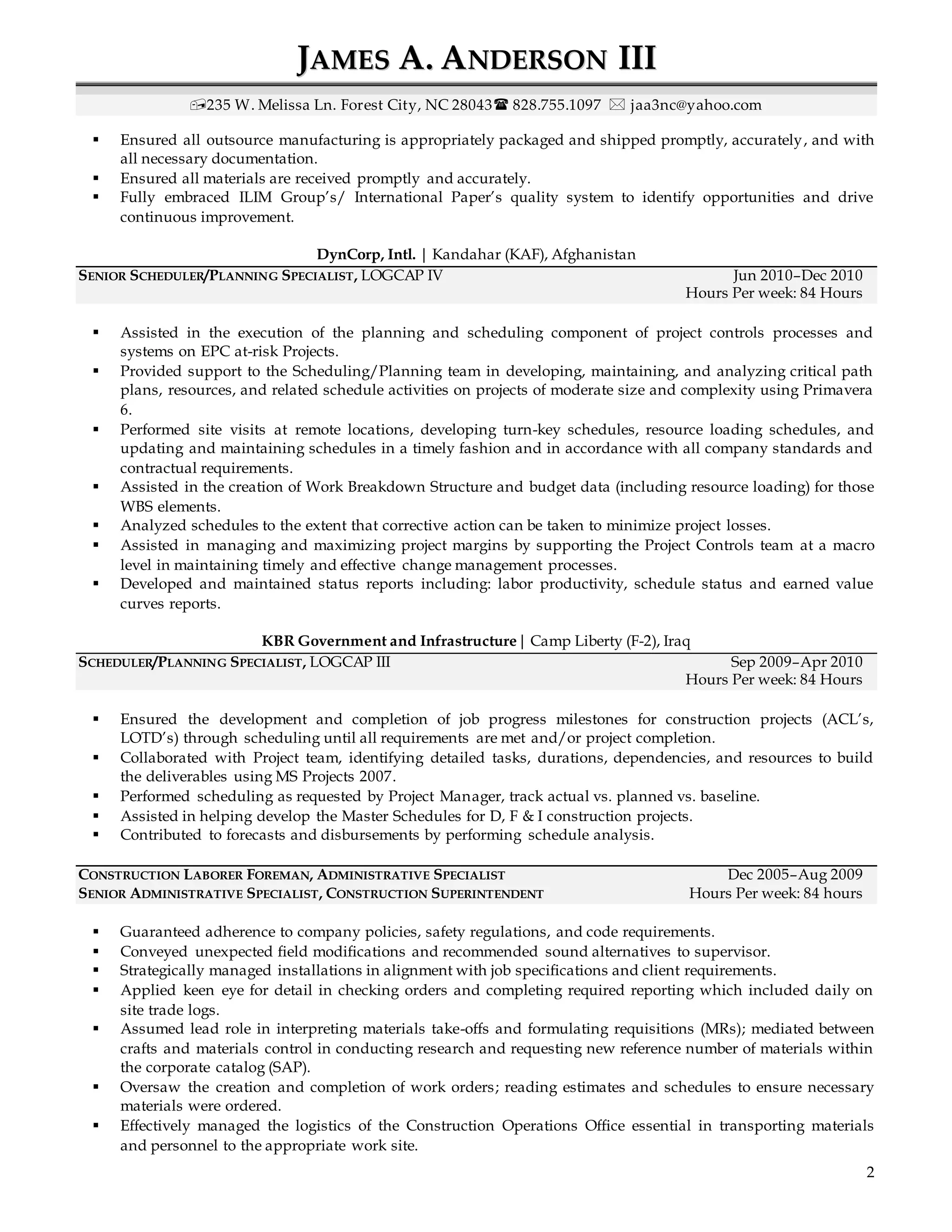 James Anderson Resume | DOCX | Construction Industry | Industries