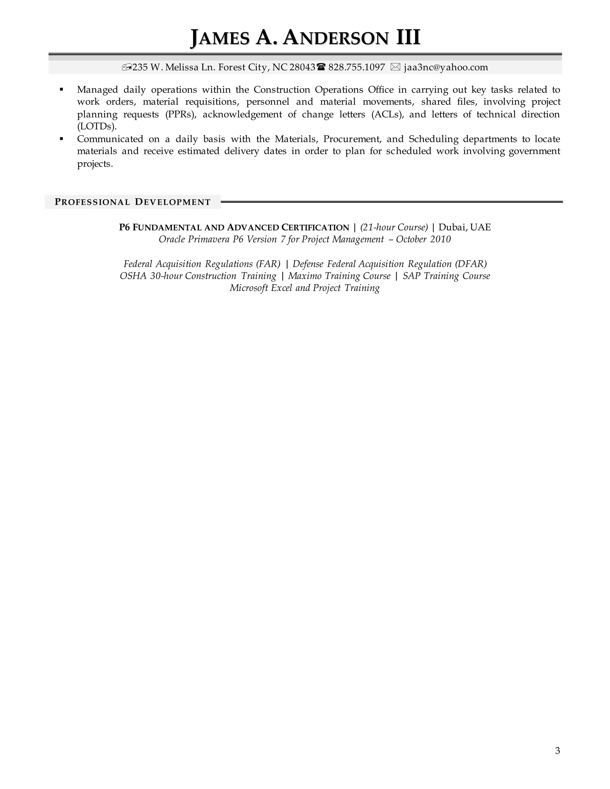 James Anderson Resume | DOCX | Construction Industry | Industries