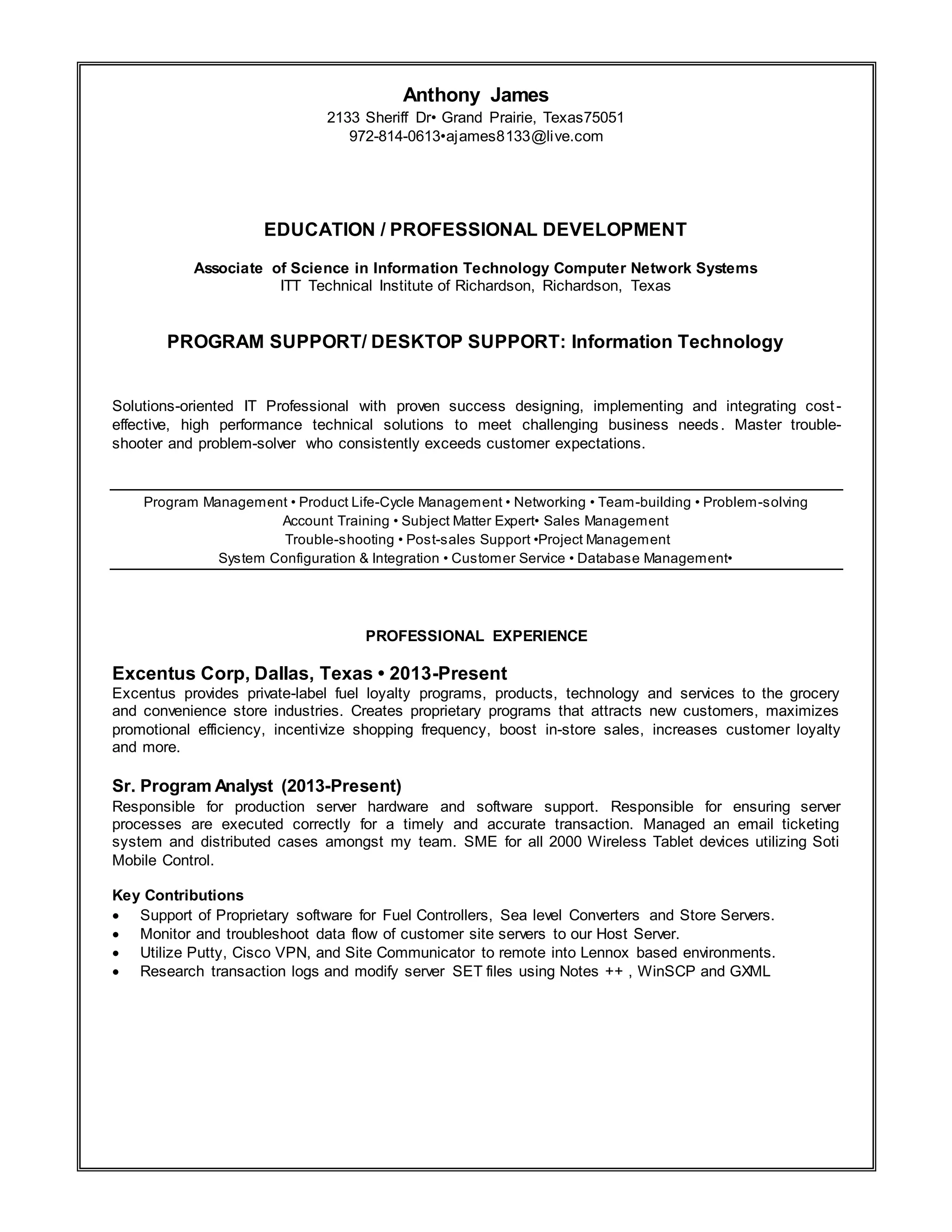 James anthony 2016 resume | DOCX