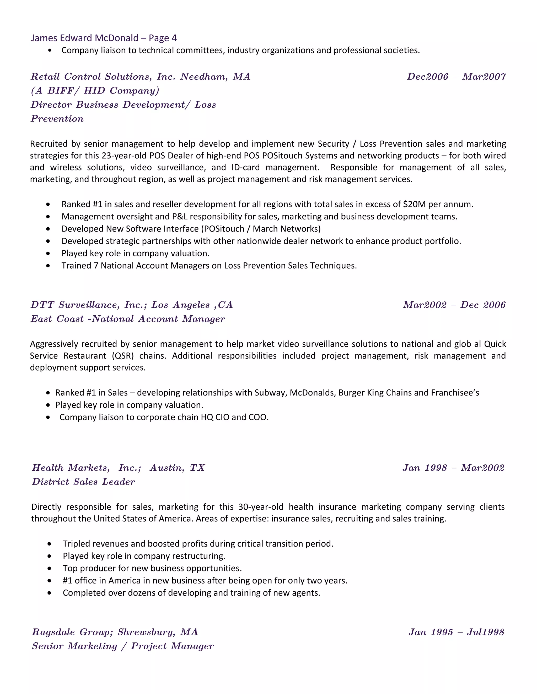James E Mcdonald Cv1 | DOC | Business Administration | Business