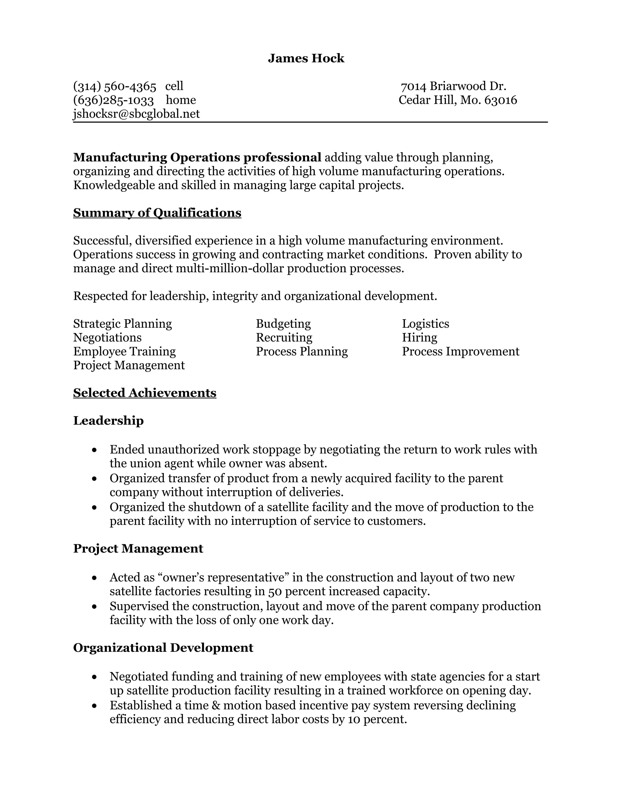 James Hock Sr Resume | DOC