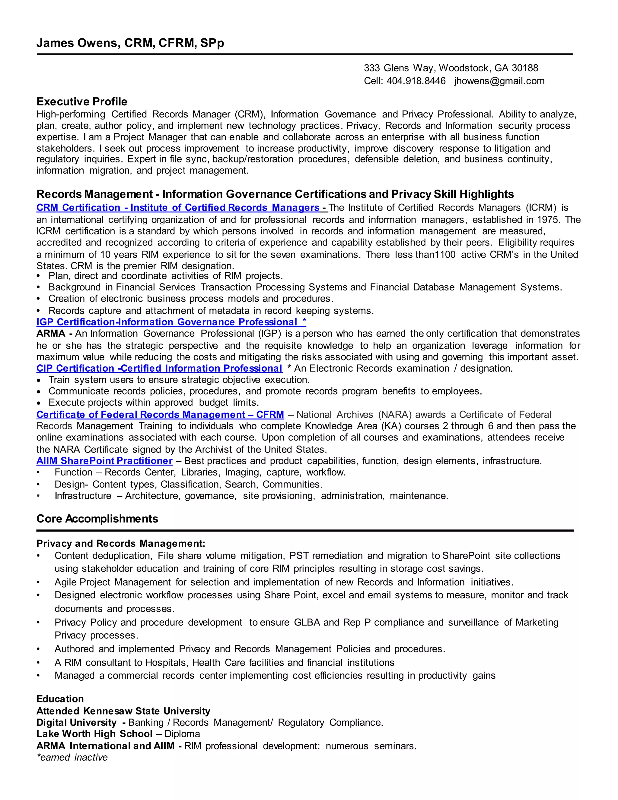 James Owens Resume 2018 | DOCX