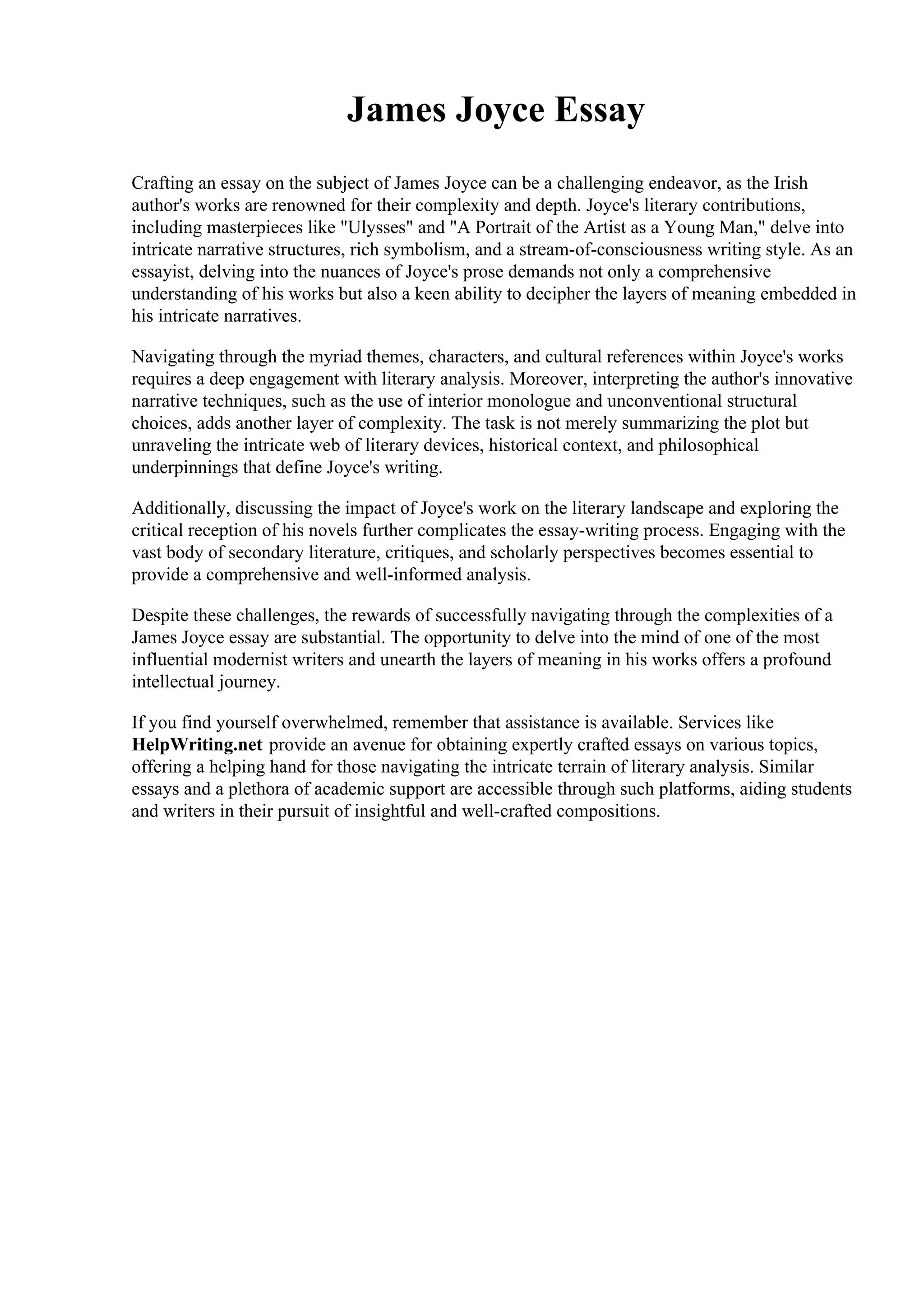 James Joyce Essay. Yakima Valley College | PDF