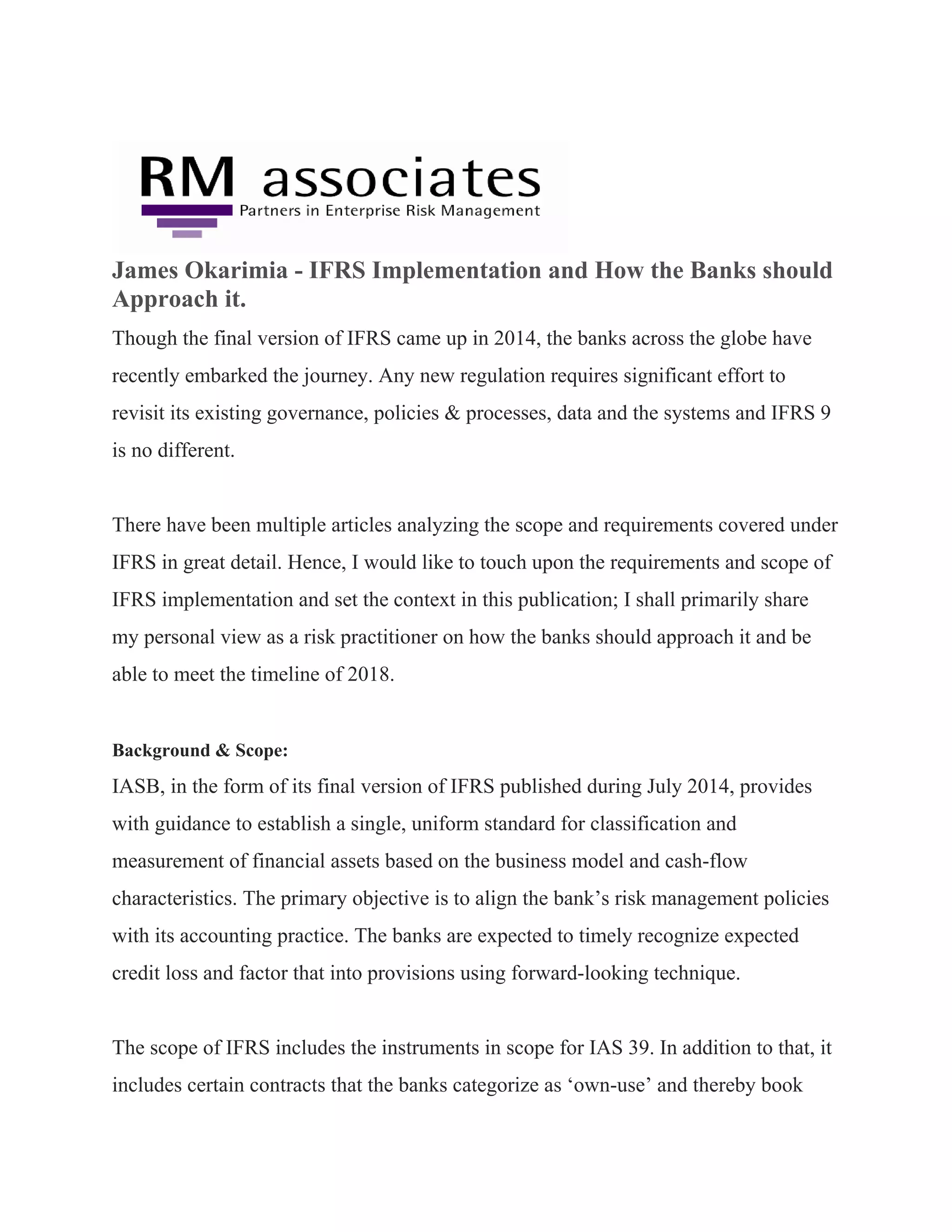 James Okarimia - IFRS Implementation and How the Banks should Approach ...