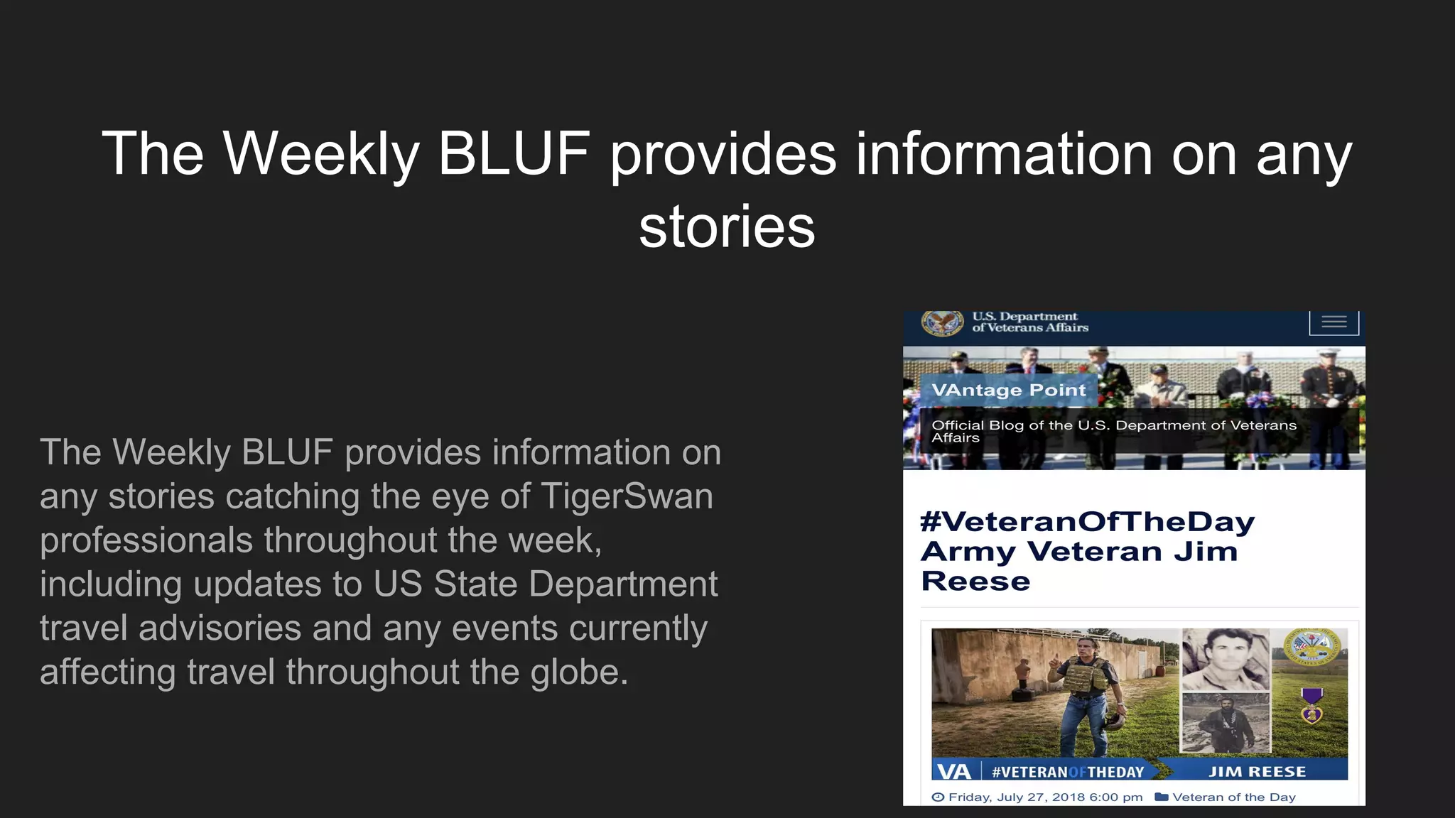 James Reese, ceo of Tigerswan the weekly bluf | PPT