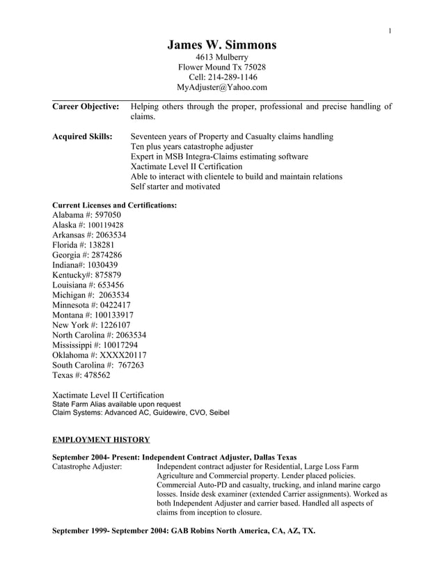 James simmons resume 2015 | DOC