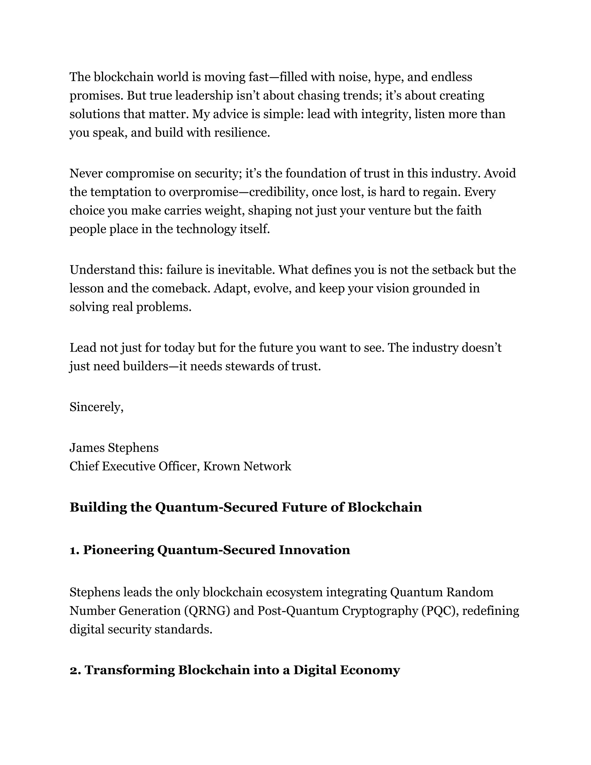 James Stephens Leading The Worlds First Quantum Secured Blockchain Ecosystempdf