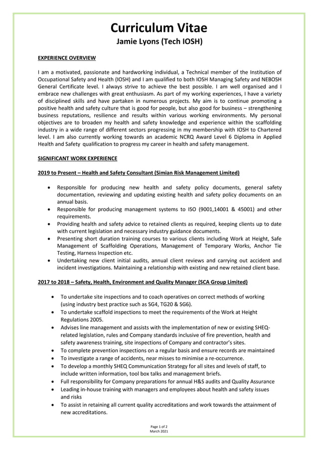 Jamie Lyons CV (03-21) | PDF | Vocational Training | Careers