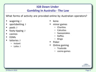iGB Down Under - A Review of the Gaming Legislation in Australia | PPT