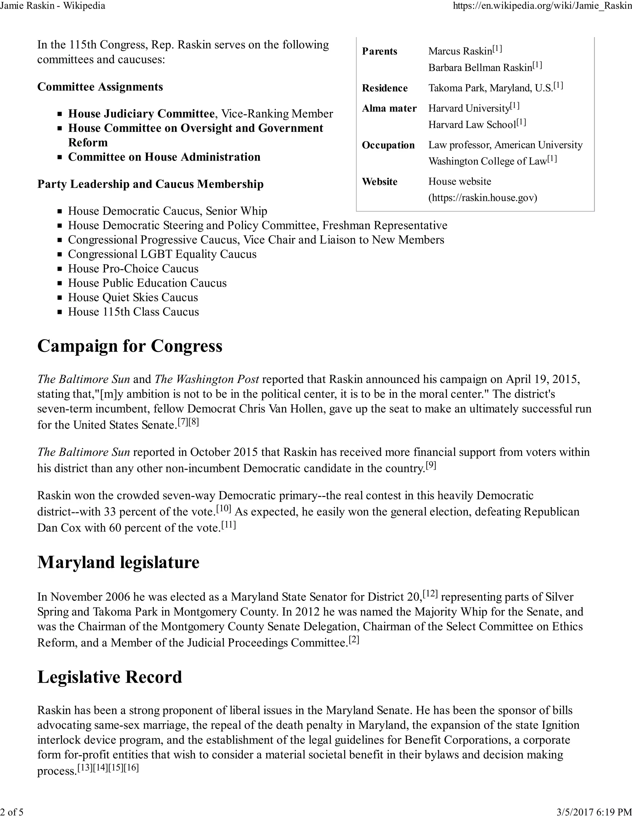 Jamie raskin wikipedia(highlighted) | PDF