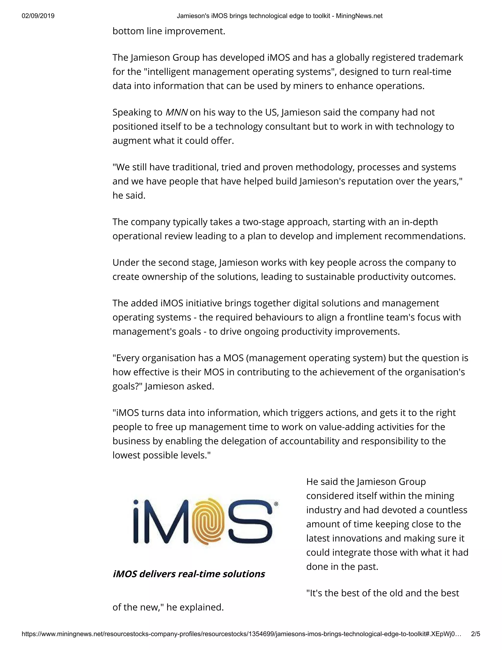 Jamieson Group's iMOS brings technological edge to toolkit | PDF