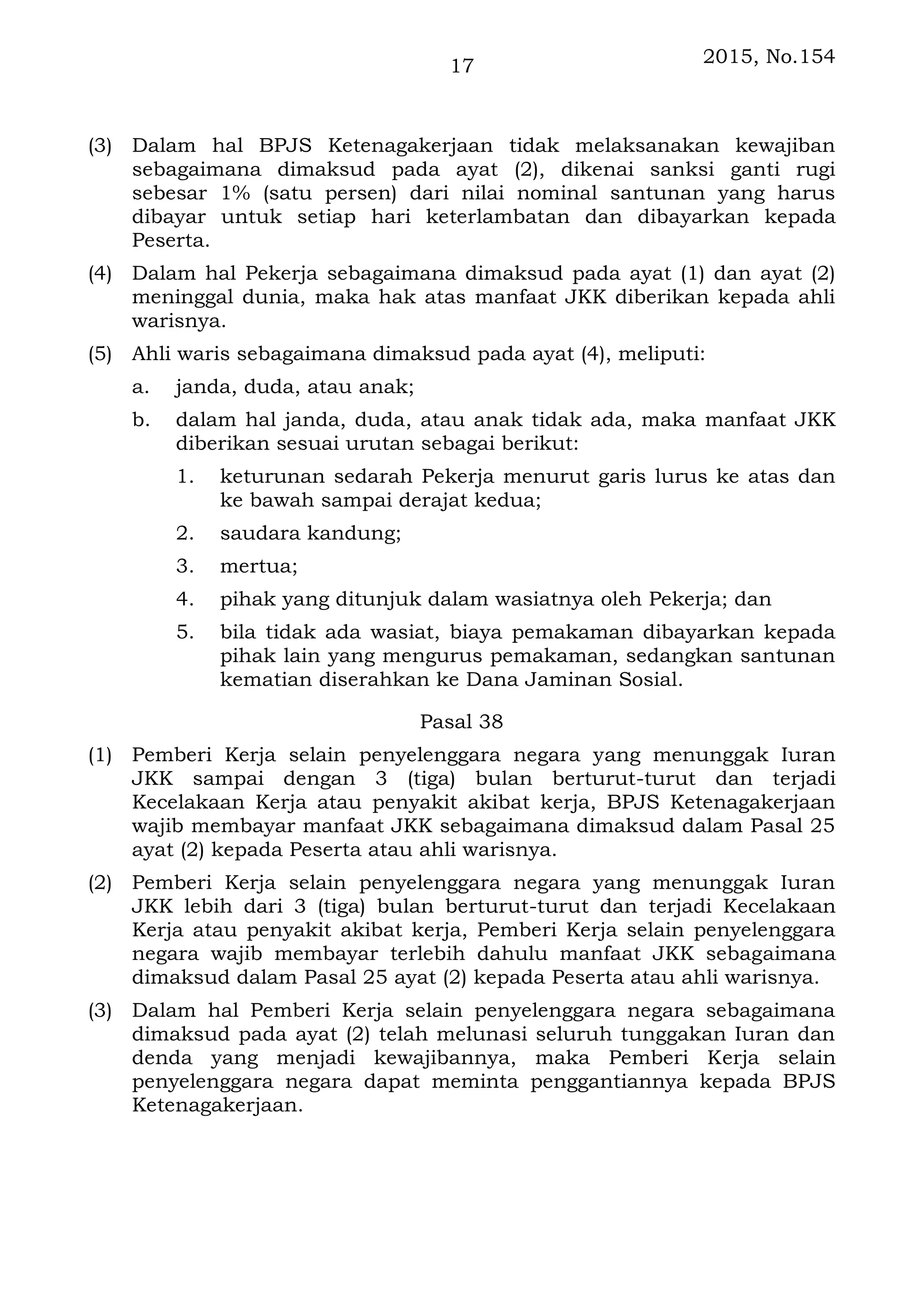Jaminan kecelakaan kerja ln154 2015(5714)pp044-2015 - jkk | PDF