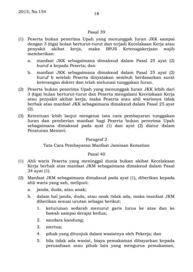 Jaminan kecelakaan kerja ln154 2015(5714)pp044-2015 - jkk | PDF