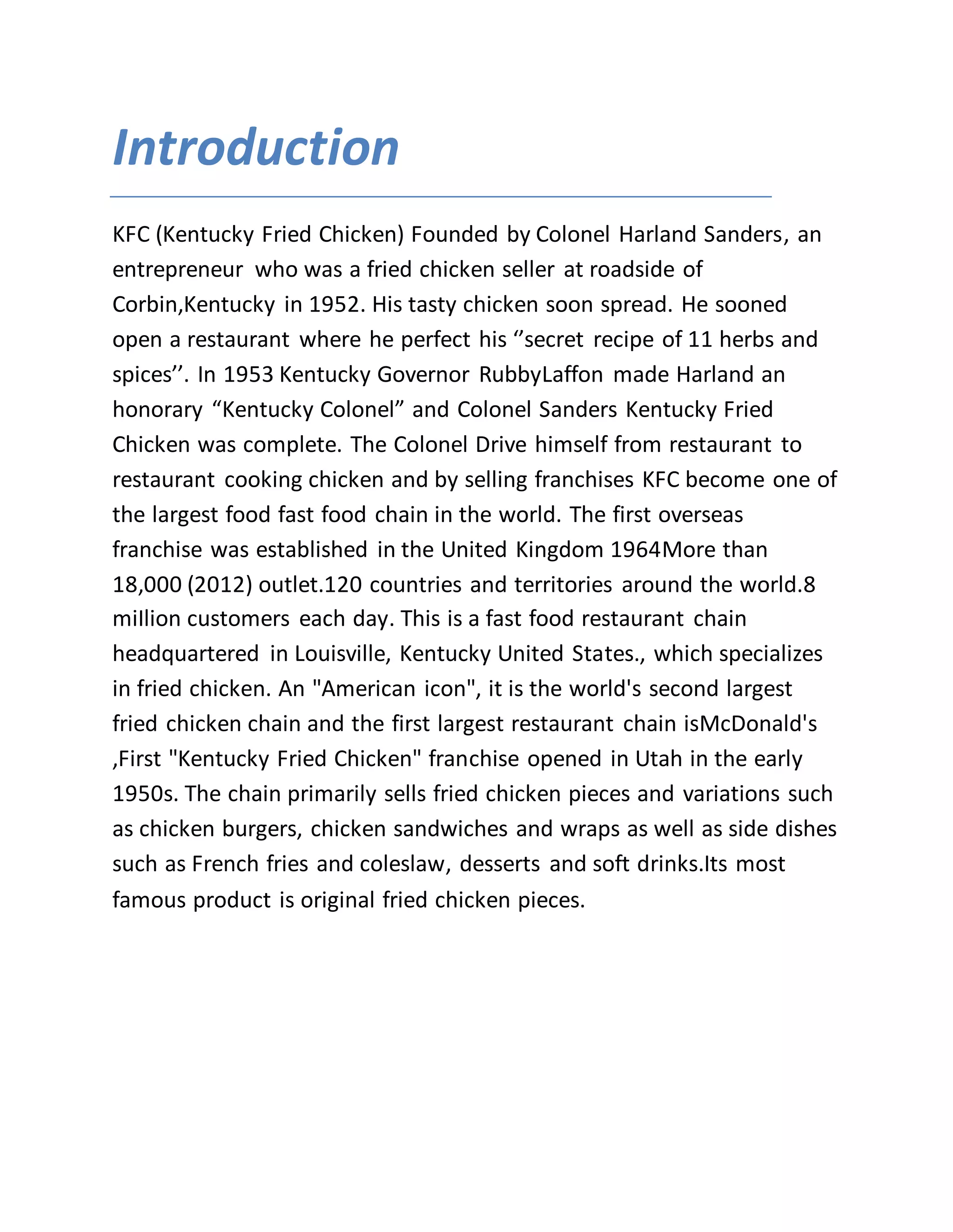 Marketing assignment about KFC and their business | DOCX