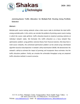 Jamming aware traffic allocation for multiple-path routing using portfolio selection | PDF