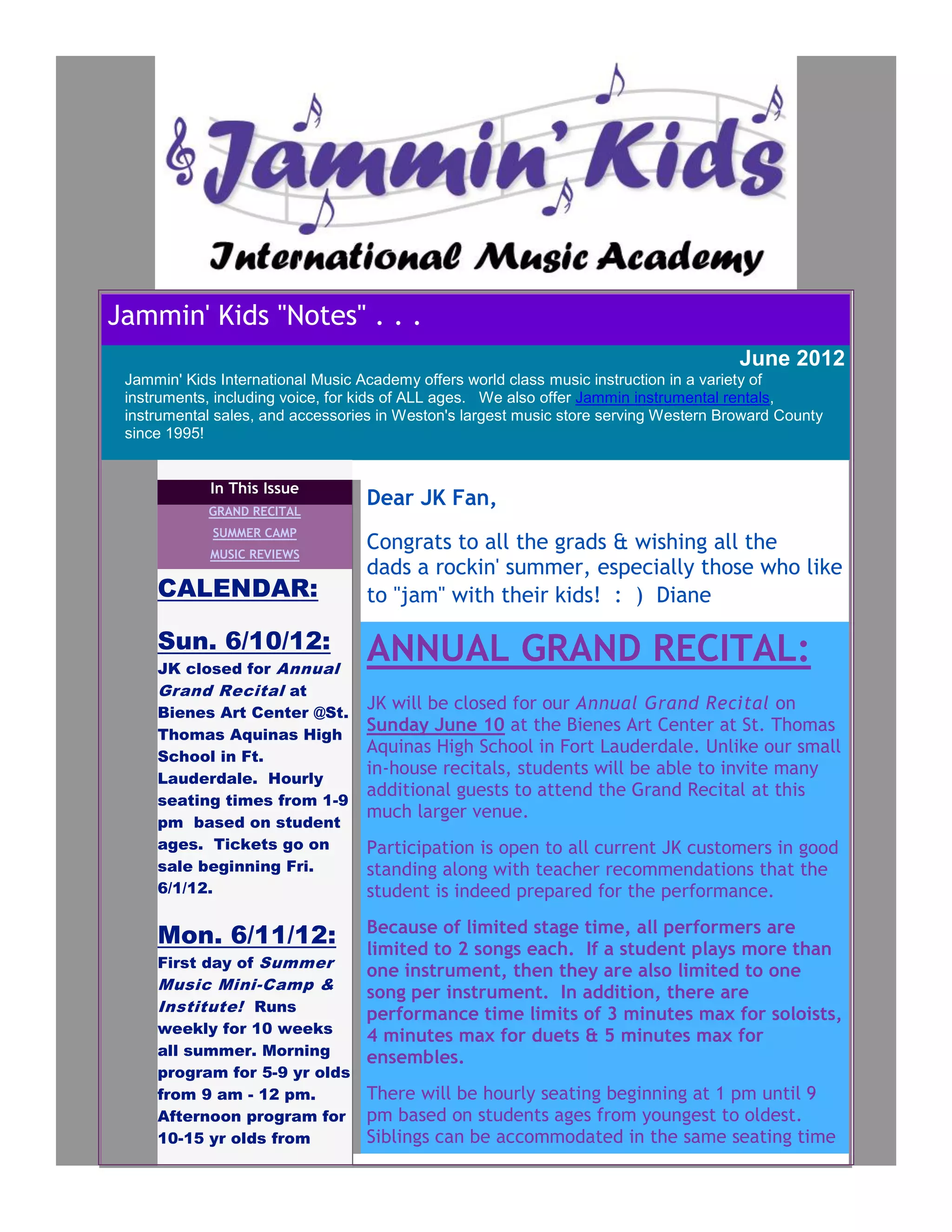 Jammin Kids Music Lesson Notes | PDF