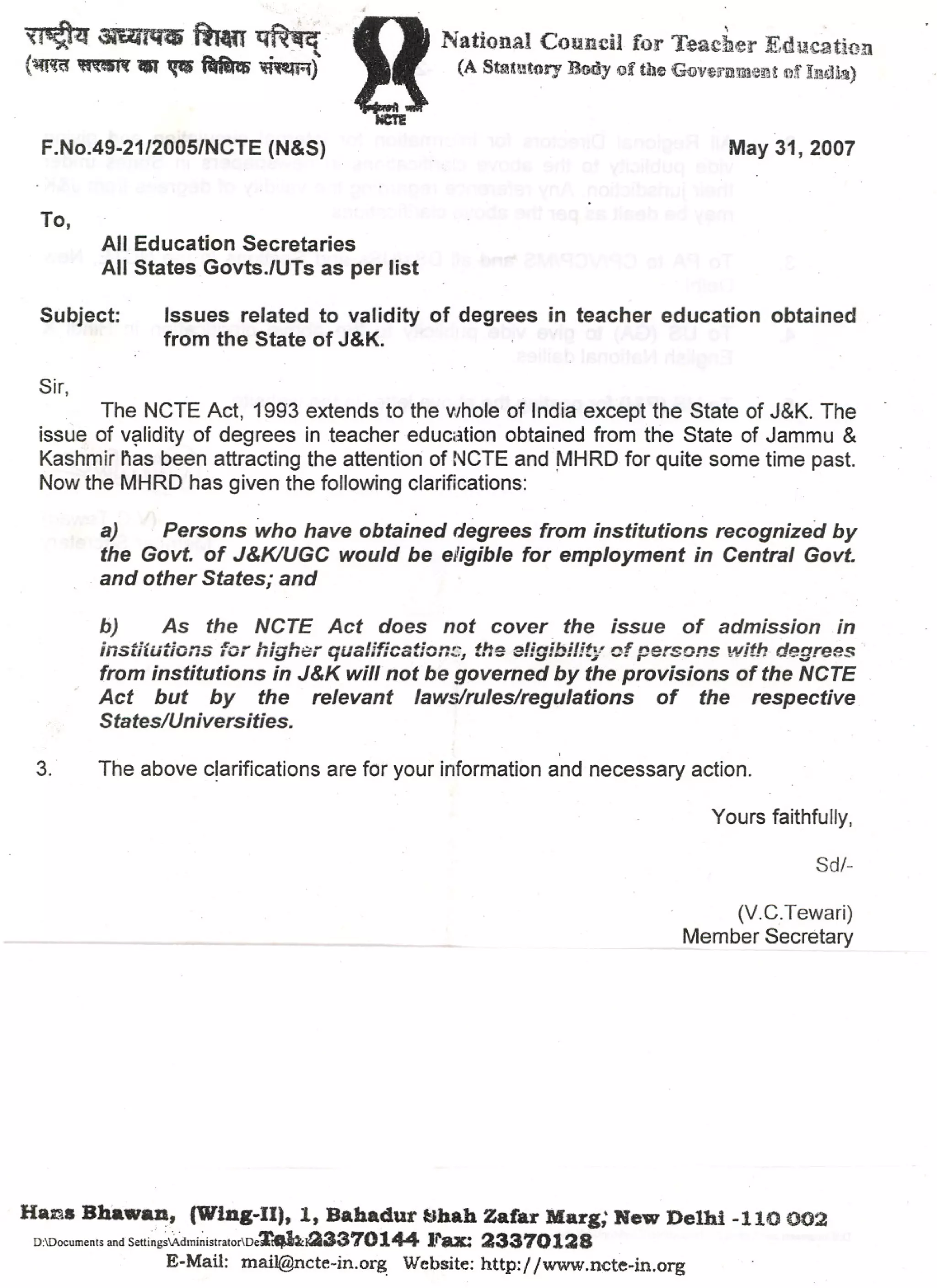 Jammu ncte recognition | PDF