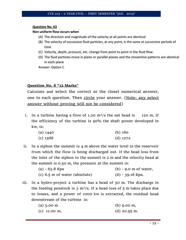 Examples in fluid mechanics | DOC | Civil Engineering Industry | Industries