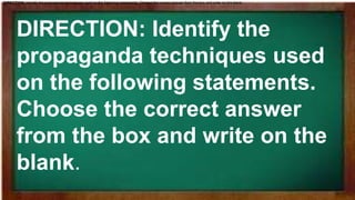 propaganda devices and technique in English 6 | PPTX
