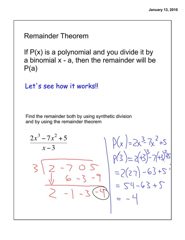Jan. 8 Remainder Theorem | PDF | Science