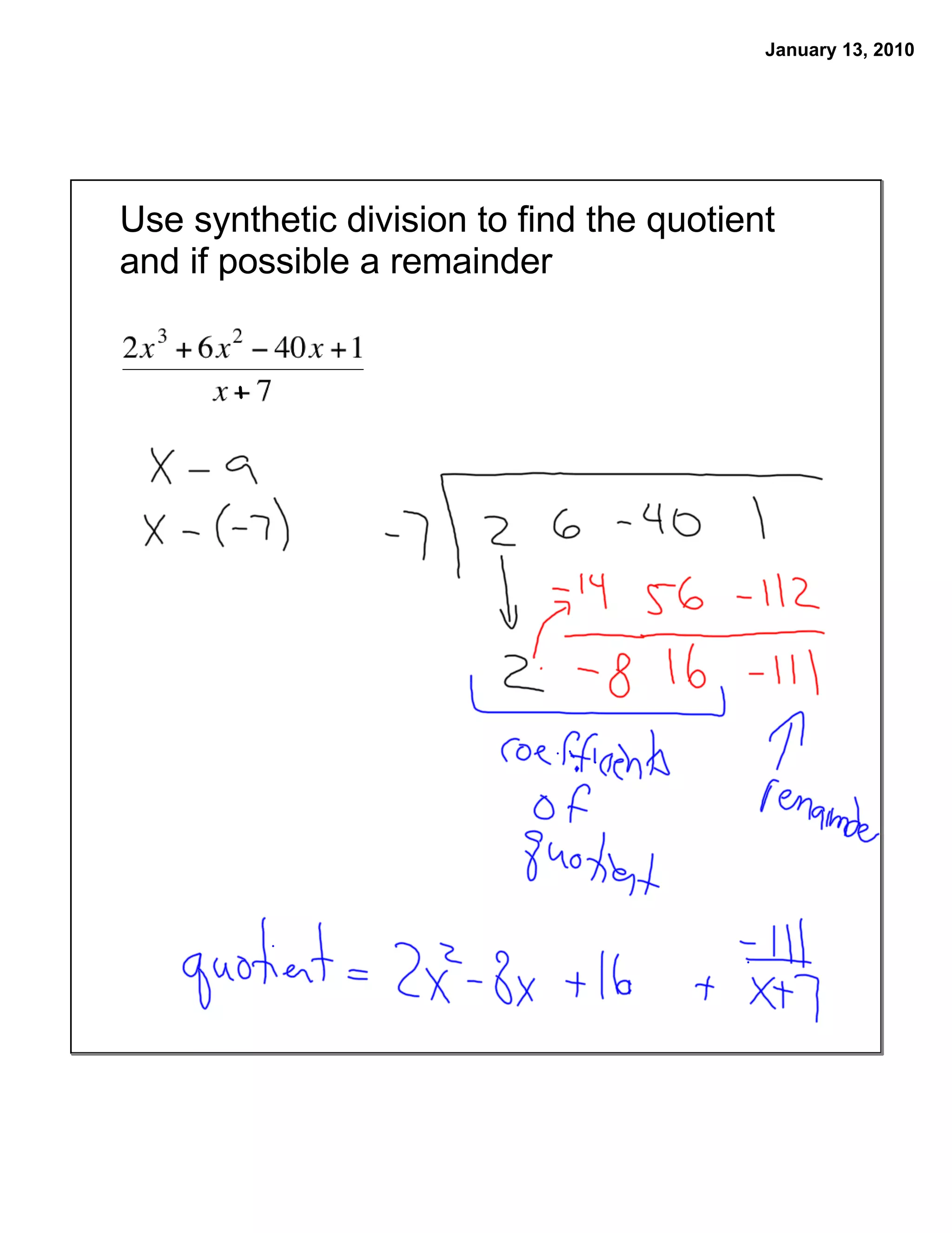 Jan. 8 Synthetic Division | PDF